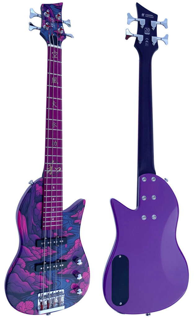Lindo Kawa Short Scale Electric Bass Travel Guitar - Japanese Art